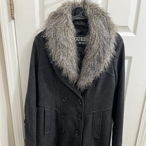 Guess | Jackets & Coats | Guess Womans Charcoal Grey Wool Blend Coat ...